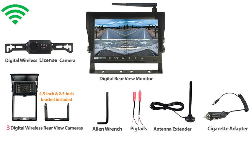 Digital Wireless Rear View System for RV with 4 Cameras and Monitor